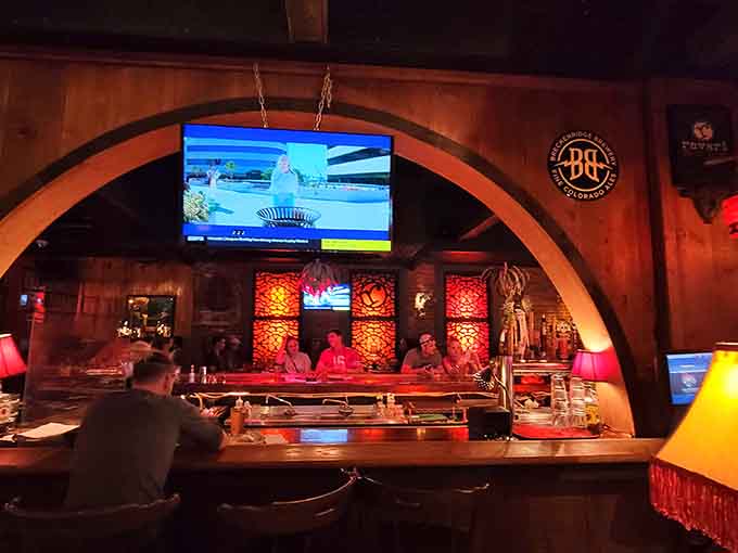 The bar area features vintage lamps and enough character to make you want to pull up a stool indefinitely.