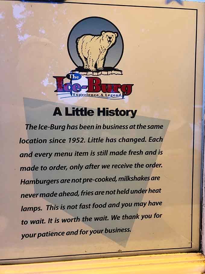 This sign tells you everything: fresh ingredients, made-to-order food, and patience rewarded with pure drive-in perfection worth waiting for.