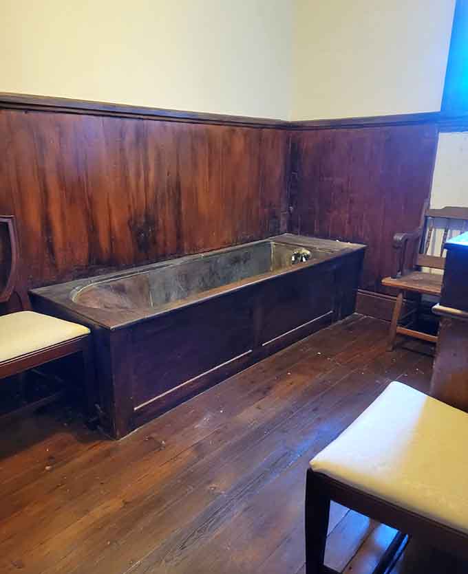 Even the bathtub is a historical artifact, reminding us that luxury looked very different in the 1800s.