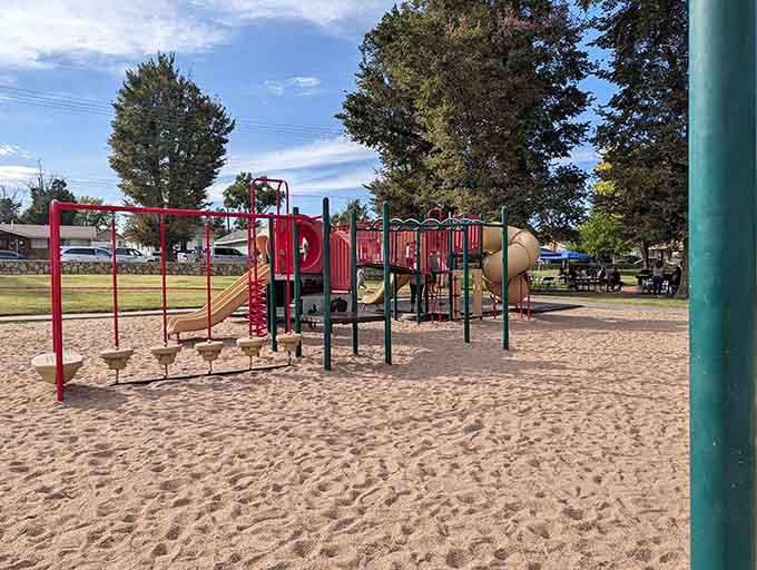 City parks with playground equipment that prioritizes fun over liability lawyers and excessive safety theater nonsense.