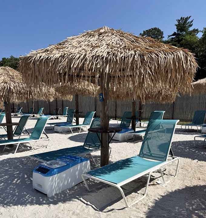 Sandy beaches and lounge chairs provide the ideal spot for parents to recover while kids keep going.