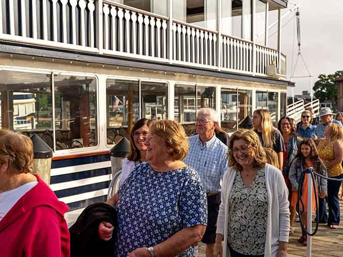 Smiling faces boarding the boat, about to discover why this cruise has been a beloved tradition for decades.