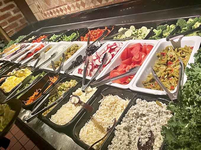 This isn't your sad grocery store salad bar&mdash;fresh vegetables in abundance prove they take the green stuff as seriously as the beef.