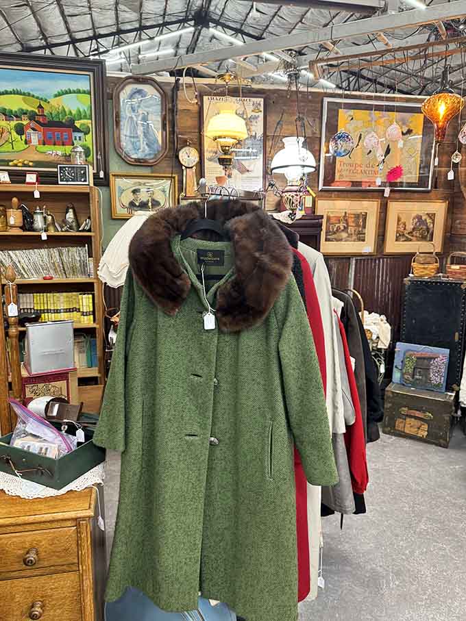 Vintage coats with fur collars await someone brave enough to rock serious retro style at their next winter gathering.