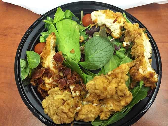 Even the salads get the fried chicken treatment here, because vegetables deserve excitement too.