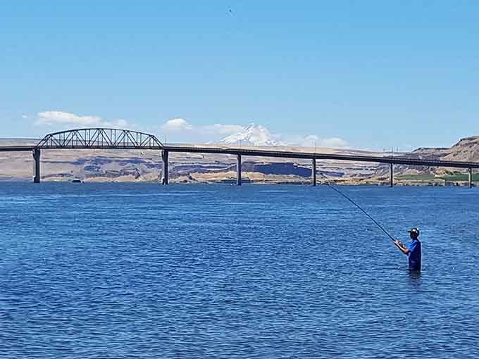 Casting a line with Mount Hood watching from the distance, because fishing always feels more official with mountain witnesses.