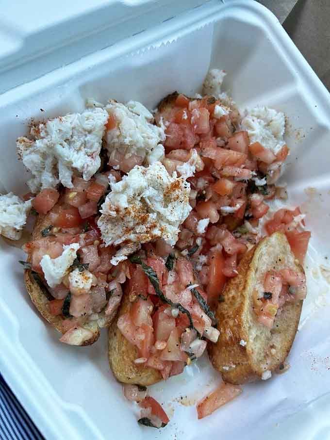Crab bruschetta brings Maryland's finest seafood to toasted bread, because why should pizza have all the fun?
