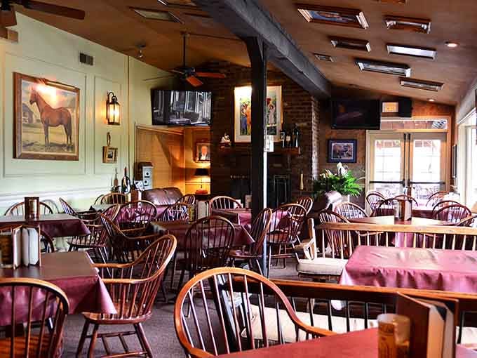 The dining room balances rustic charm with refined touches, creating an atmosphere that feels both special and welcoming throughout.