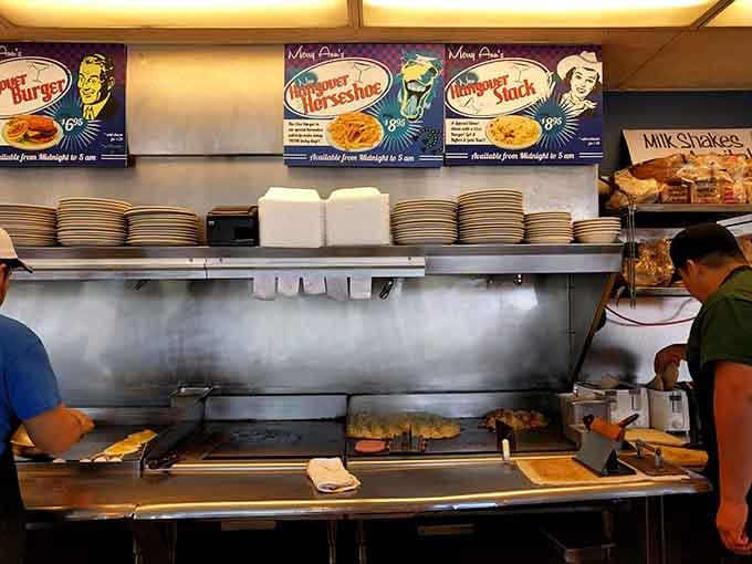 Watch the magic happen on that griddle where eggs, hash browns, and breakfast dreams sizzle into reality before your eyes.