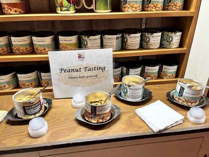 Self-serve peanut tasting because Virginia takes its peanuts seriously, and so should you after trying them.