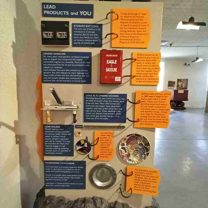 Lead products exhibit showing how Missouri minerals ended up in everything from batteries to gasoline nationwide.