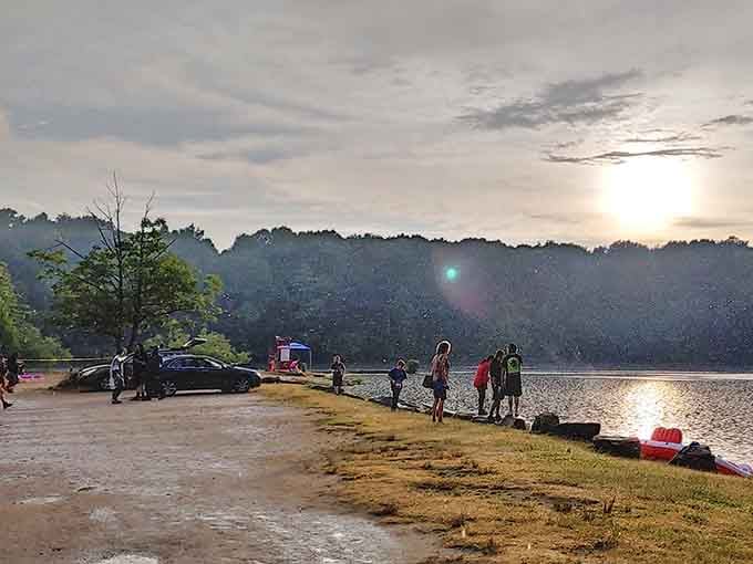 Early morning kayakers lined up on shore know the secret: getting here first means having the water to yourself.