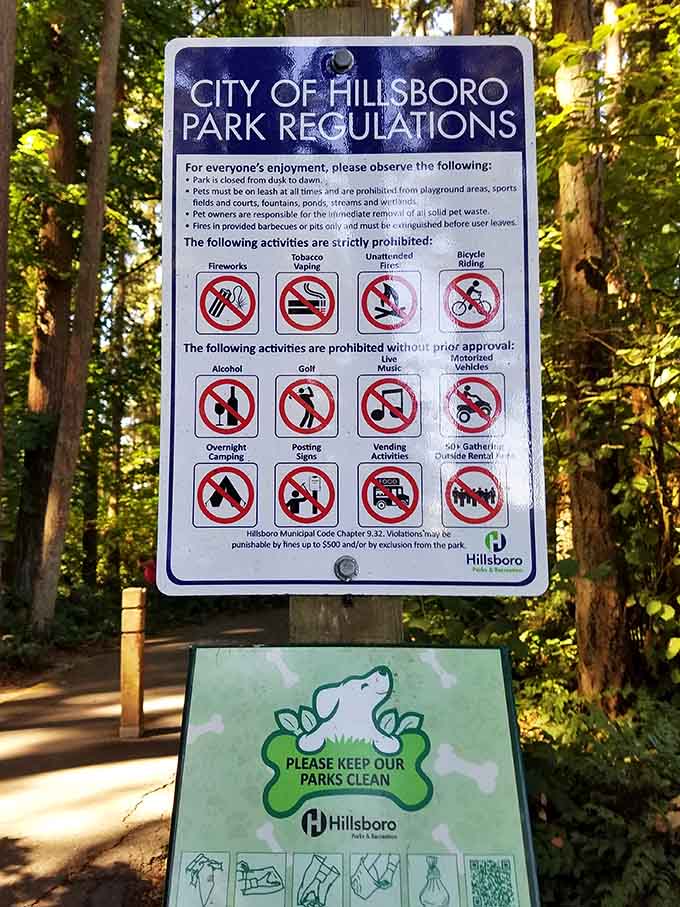 Park regulations spelled out clearly, because apparently some folks need reminding that fireworks and forests don't mix well together.