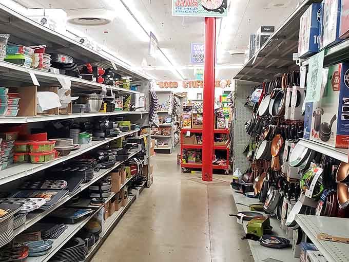 Kitchen essentials crowd the shelves, turning culinary dreams into reality without requiring a small business loan first.