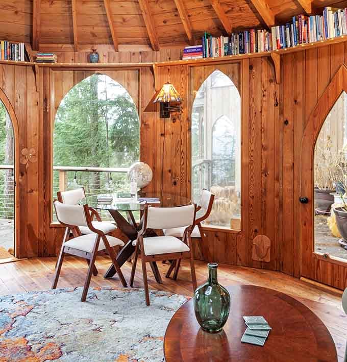 Intimate dining with those towering arched windows means your dinner companions include the trees, which are excellent listeners, by the way.