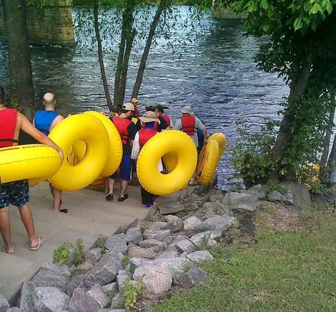 The launching area where yellow tubes gather like sunshine waiting to happen, and adventure officially begins its countdown.