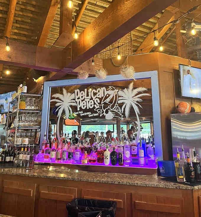 That backlit bar glows like a beacon of good times, calling boaters and landlubbers alike to paradise.
