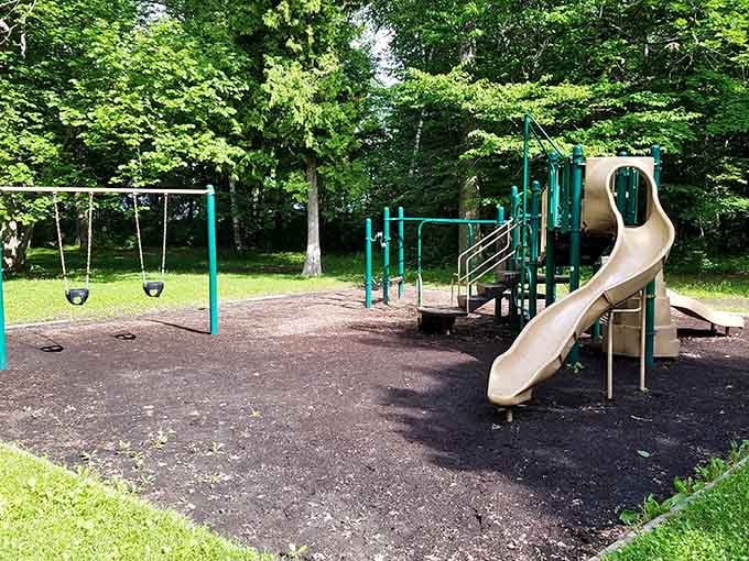 The playground keeps little ones entertained while you scan the treetops for that elusive warbler.