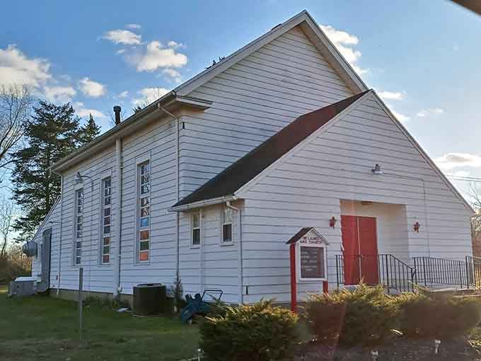 White clapboard churches like this one have anchored communities here since before anyone invented the word "influencer."