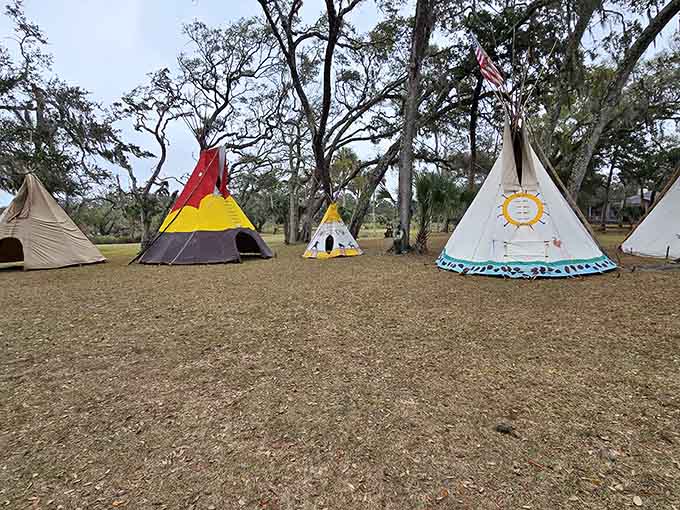 Colorful teepees dot the landscape during special events, adding whimsy to an already enchanting natural setting worth discovering.