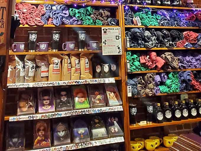 Raven-themed merchandise in every color proves someone here really committed to the brand, bless their hearts.