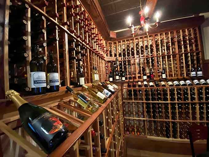 A wine cellar that takes its job seriously, storing bottles like precious cargo in a temperature-controlled treasure room.
