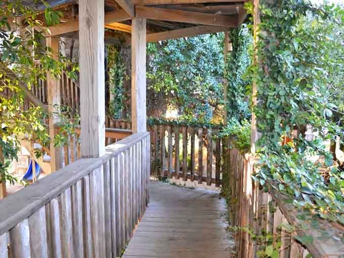 Tree-lined pathways wind through the property, inviting leisurely strolls between the pool and your elevated sanctuary.