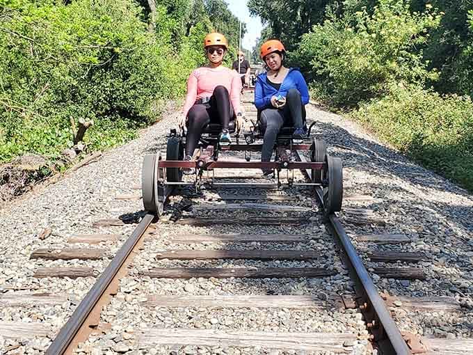 Two friends heading down the tracks, probably discussing how they've been missing out on this forever.