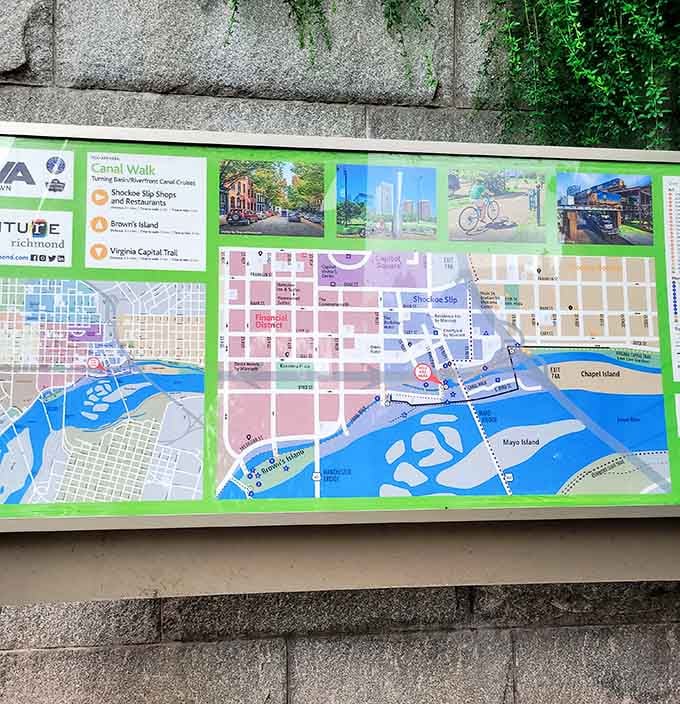 The Canal Walk map shows you're not just taking a boat ride, you're exploring an interconnected waterway system through Richmond's heart.