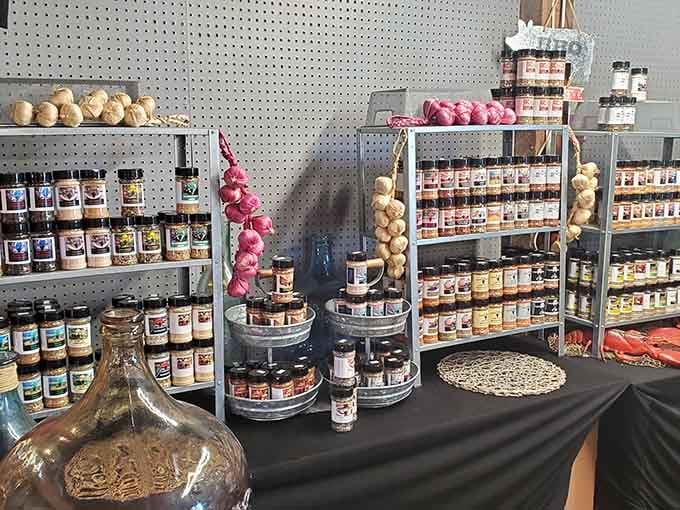 Homemade preserves and spices stacked like edible souvenirs, ready to elevate your cooking beyond the ordinary.