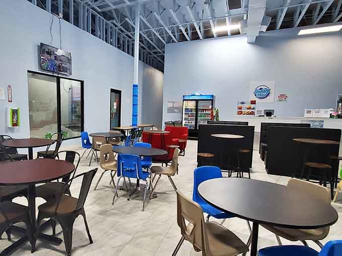 The dining area where you can thaw out and contemplate the beautiful absurdity of what just happened in there.