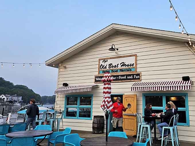 The Old Boat House sits ready for sunset diners who understand that location matters as much as menu.