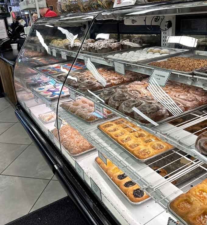 Display cases filled with pastries, cookies, and sweet temptations that make calorie counting seem utterly pointless and joyless.