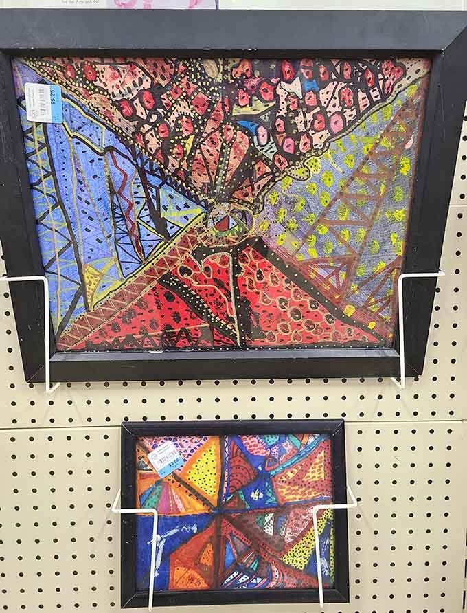 Colorful framed artwork waits to fill your empty walls, because blank spaces make your home look like a doctor's waiting room.