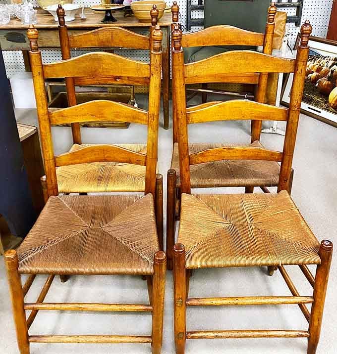 Chairs with woven seats that actually look comfortable, unlike modern furniture designed by sadists apparently.