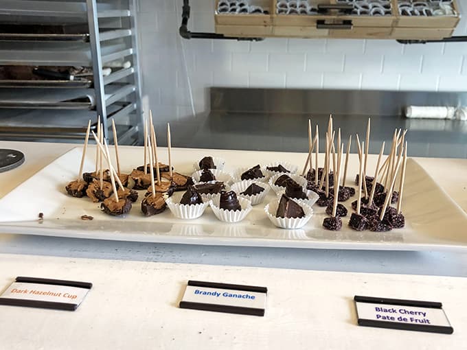 Sample trays where tough decisions are made and chocolate-induced happiness begins its beautiful journey.