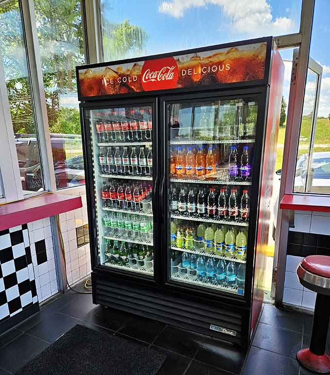 That vintage Coca-Cola cooler stocked with cold drinks is practically begging you to complete your perfect meal.