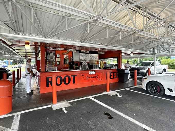 Cars line up under the canopy like it's opening night at the drive-in theater, except the show is edible.