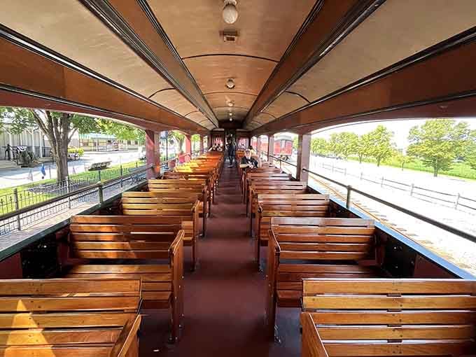 Open-air seating means fresh breezes and unobstructed views, plus that authentic coal smoke experience everyone secretly enjoys.
