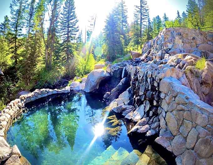 Sunlight catches the mineral-rich water creating reflections that no filter could improve, though you'll probably try anyway.
