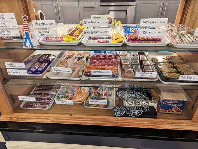 Vintage candies lined up like sweet soldiers, ready to transport you straight back to childhood.