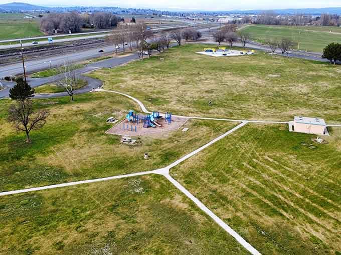 Sunnyview Park spreads across open land with mountain views that don't require hiking boots or a wilderness permit to enjoy properly.