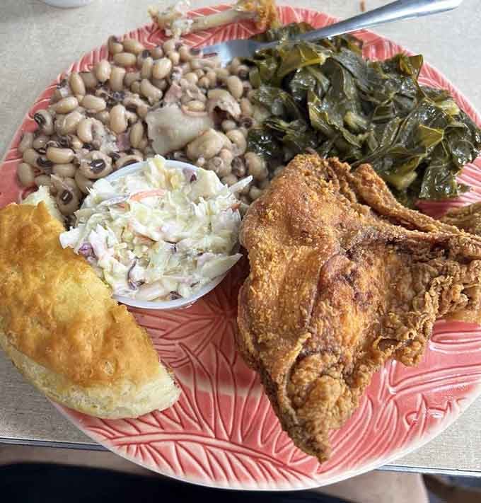 This Southern plate featuring fried chicken and all the fixings could make a vegetarian reconsider their entire life philosophy temporarily.