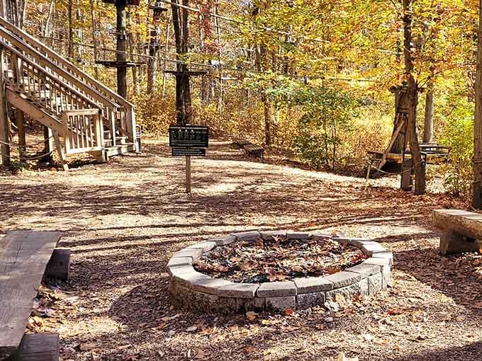 A fire pit for evening gatherings where everyone compares their sore muscles and questionable climbing form stories.
