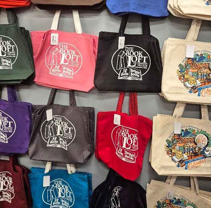 Book Loft tote bags in every color, perfect for carrying home your inevitable literary haul today.