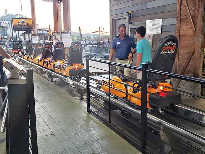 A parade of sleds waiting their turn, each one representing someone's upcoming moment of pure excitement.
