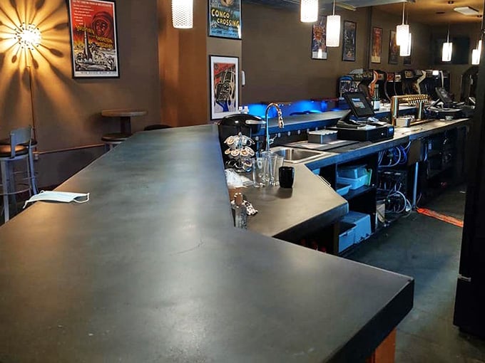 The sleek bar offers plenty of elbow room for your craft beer while you strategize your next move.