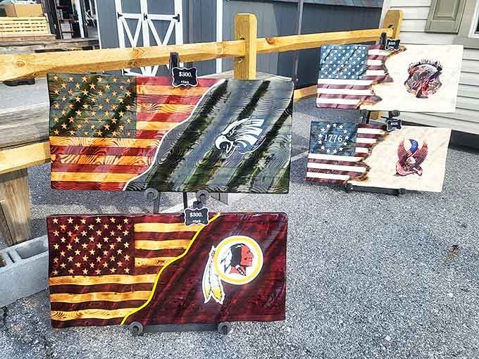 Handcrafted wooden flags that turn patriotism and team spirit into actual art you can hang on your wall.