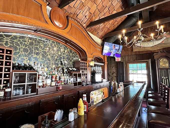 This ornate wooden bar has absorbed more conversations, confessions, and laughter than any therapist's couch could ever hope for.