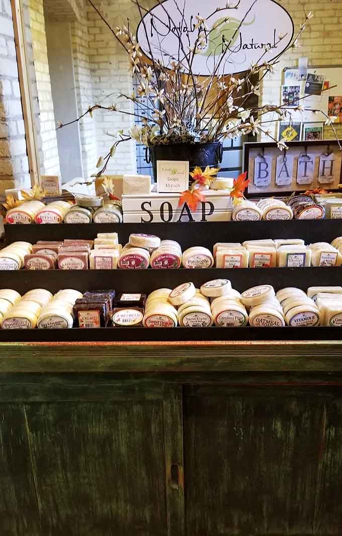 Rows of handcrafted soap displayed like edible treats – though we strongly advise against taste-testing to confirm the difference.